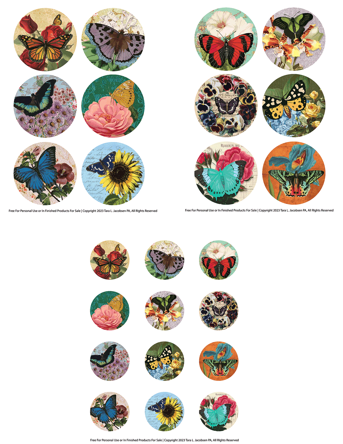 Free Printable Butterfly Circles For Junk Journals or Stickers · Artsy ...