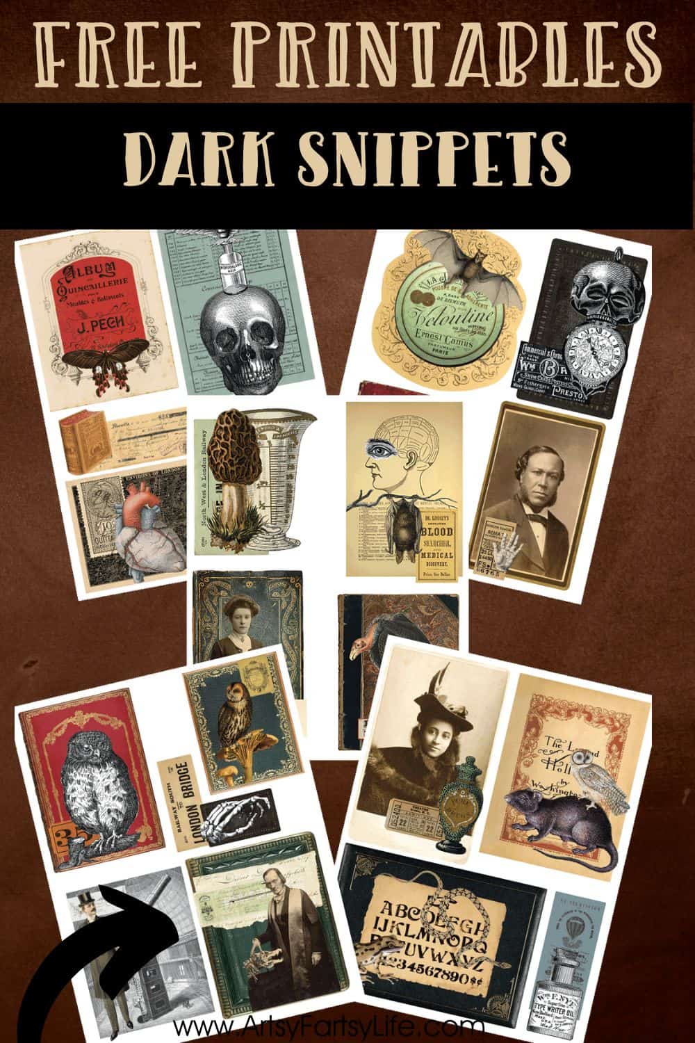 Free Printable Dark Academia Snippets Collage Sheets · Artsy Fartsy Life