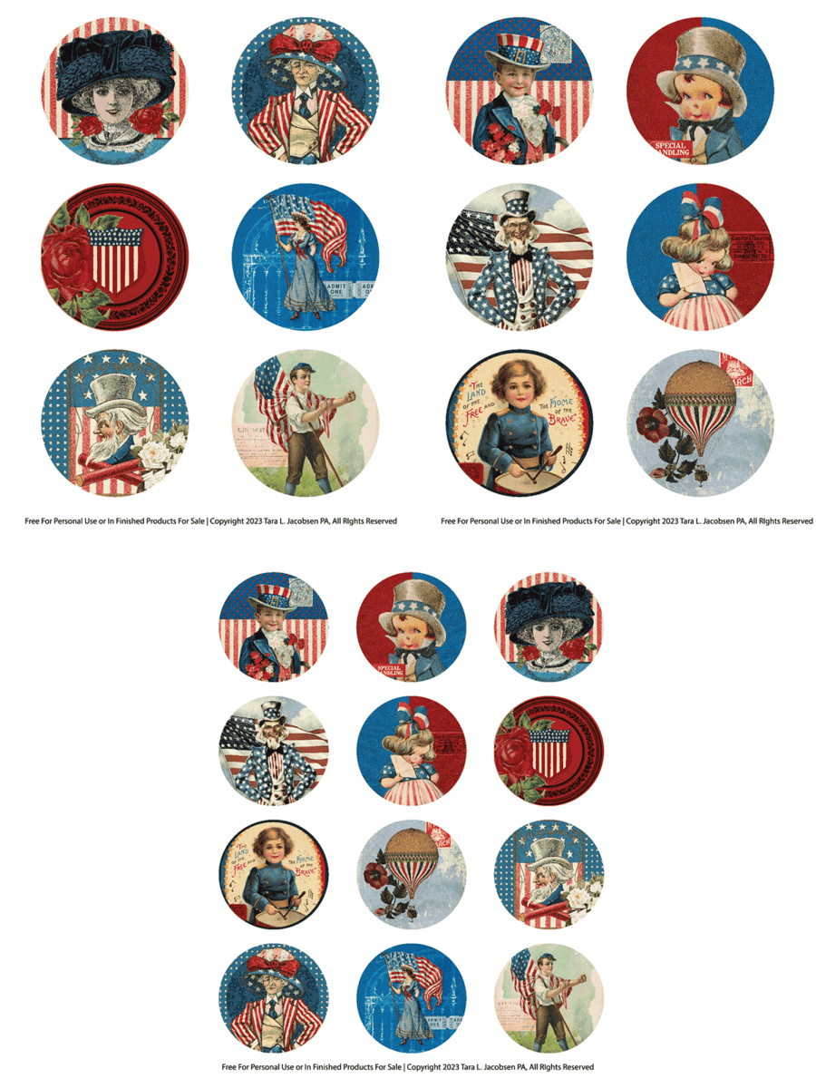 4th of July Circle Ephemera Stickers Free Printable · Artsy Fartsy Life