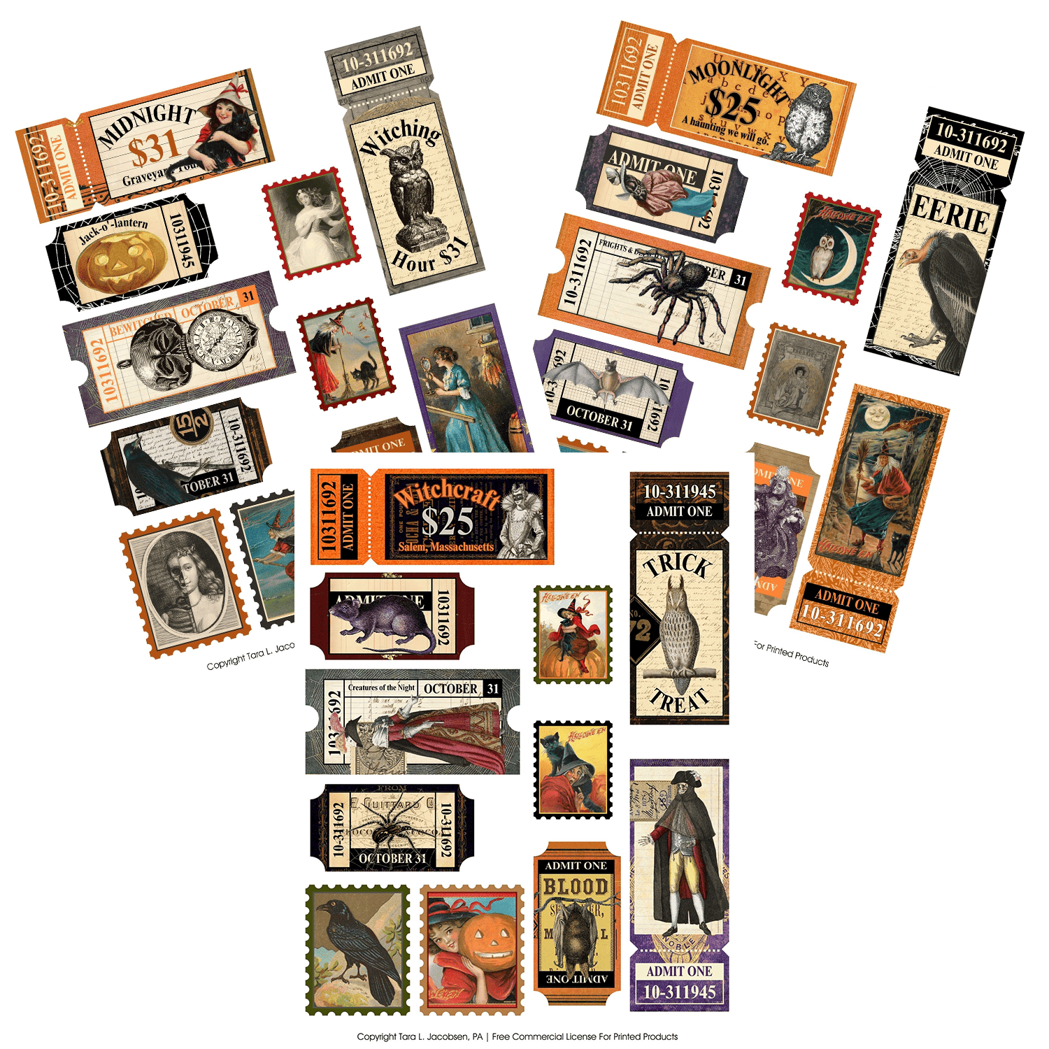 Free Printable Halloween Tickets and Stamps · Artsy Fartsy Life