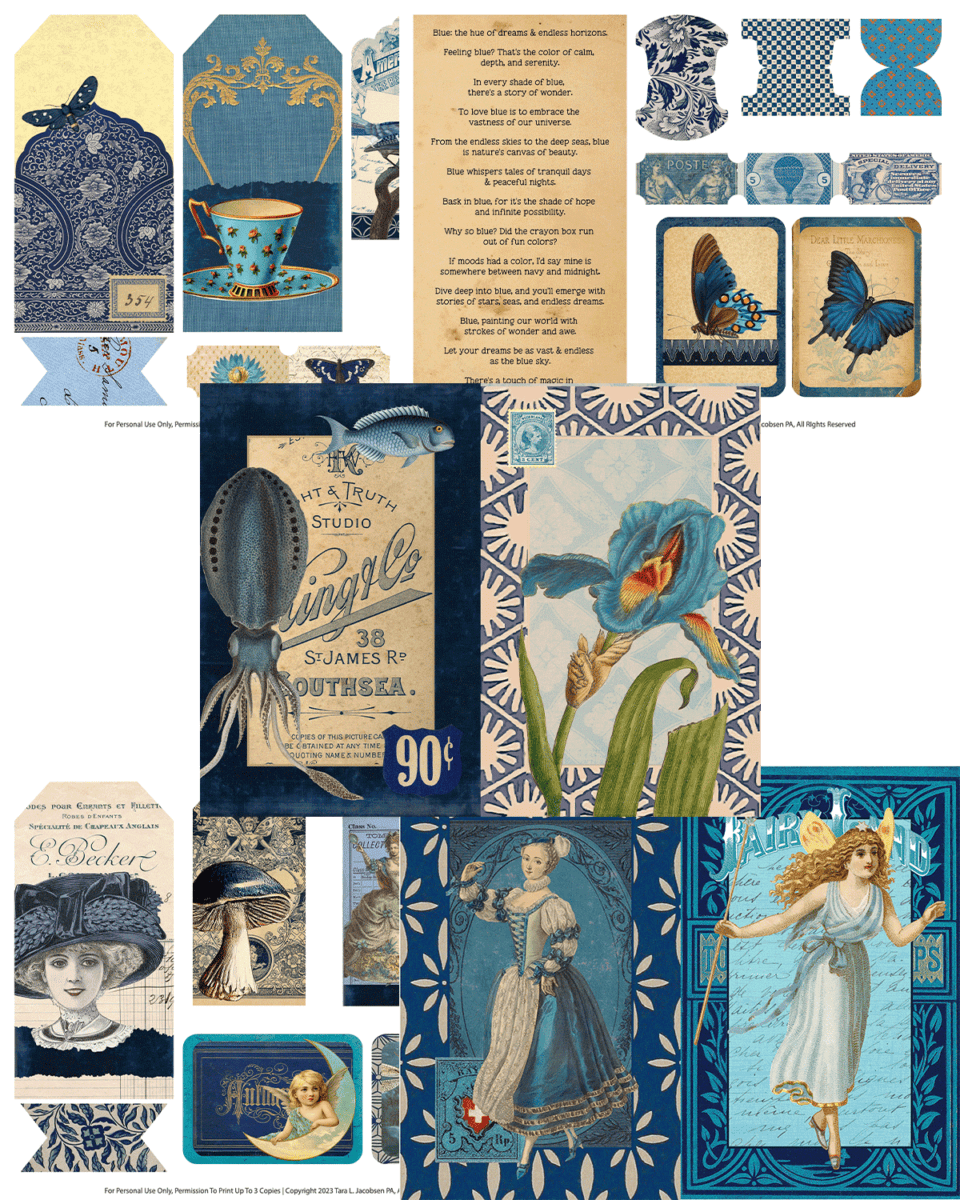 Beautiful Blue Ephemera Collage Sheets - Free Printable · Artsy Fartsy Life