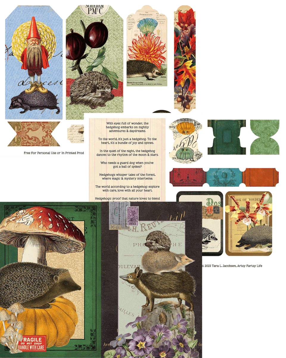 Hedge Hog Ephemera - Free Printable Collage Sheets · Artsy Fartsy Life