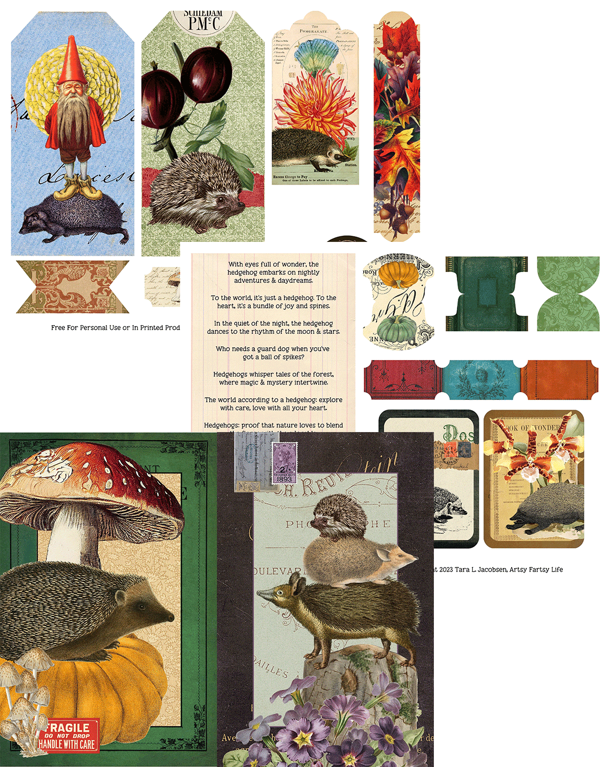 Hedge Hog Ephemera - Free Printable Collage Sheets · Artsy Fartsy Life
