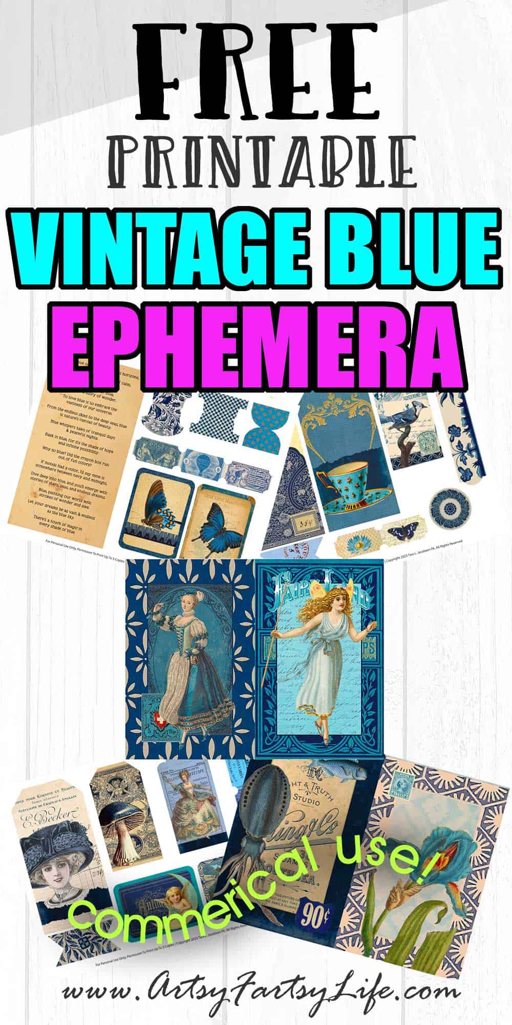 Beautiful Blue Ephemera Collage Sheets - Free Printable · Artsy Fartsy Life