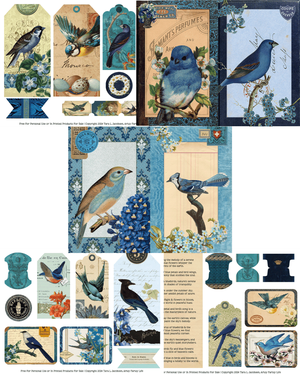 Blue Birds and Flowers - Free Printable Ephemera · Artsy Fartsy Life