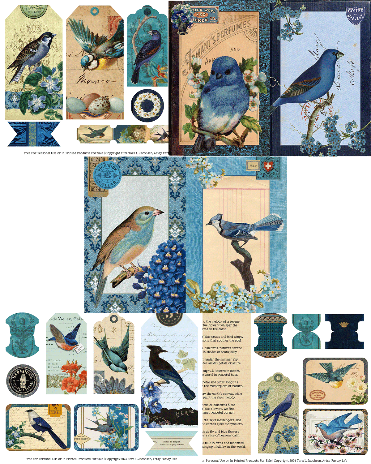 Blue Birds and Flowers - Free Printable Ephemera · Artsy Fartsy Life