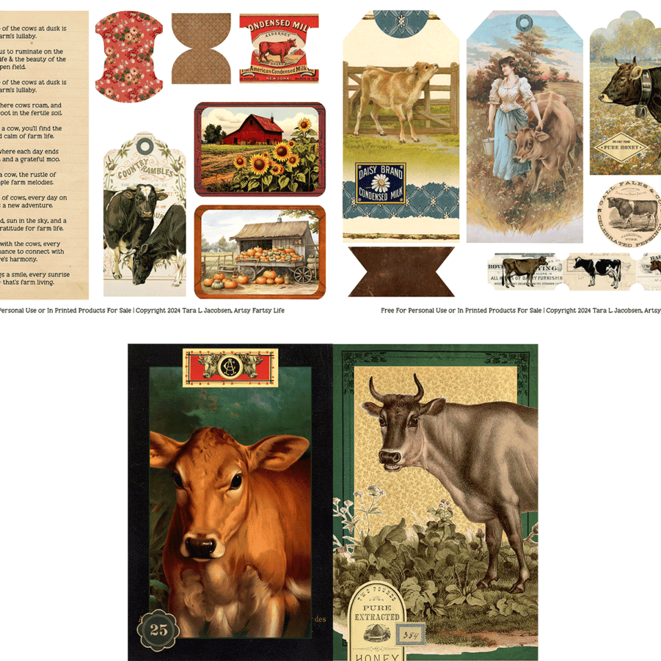 Cute Cows! Free Ephemera Collage Sheets · Artsy Fartsy Life