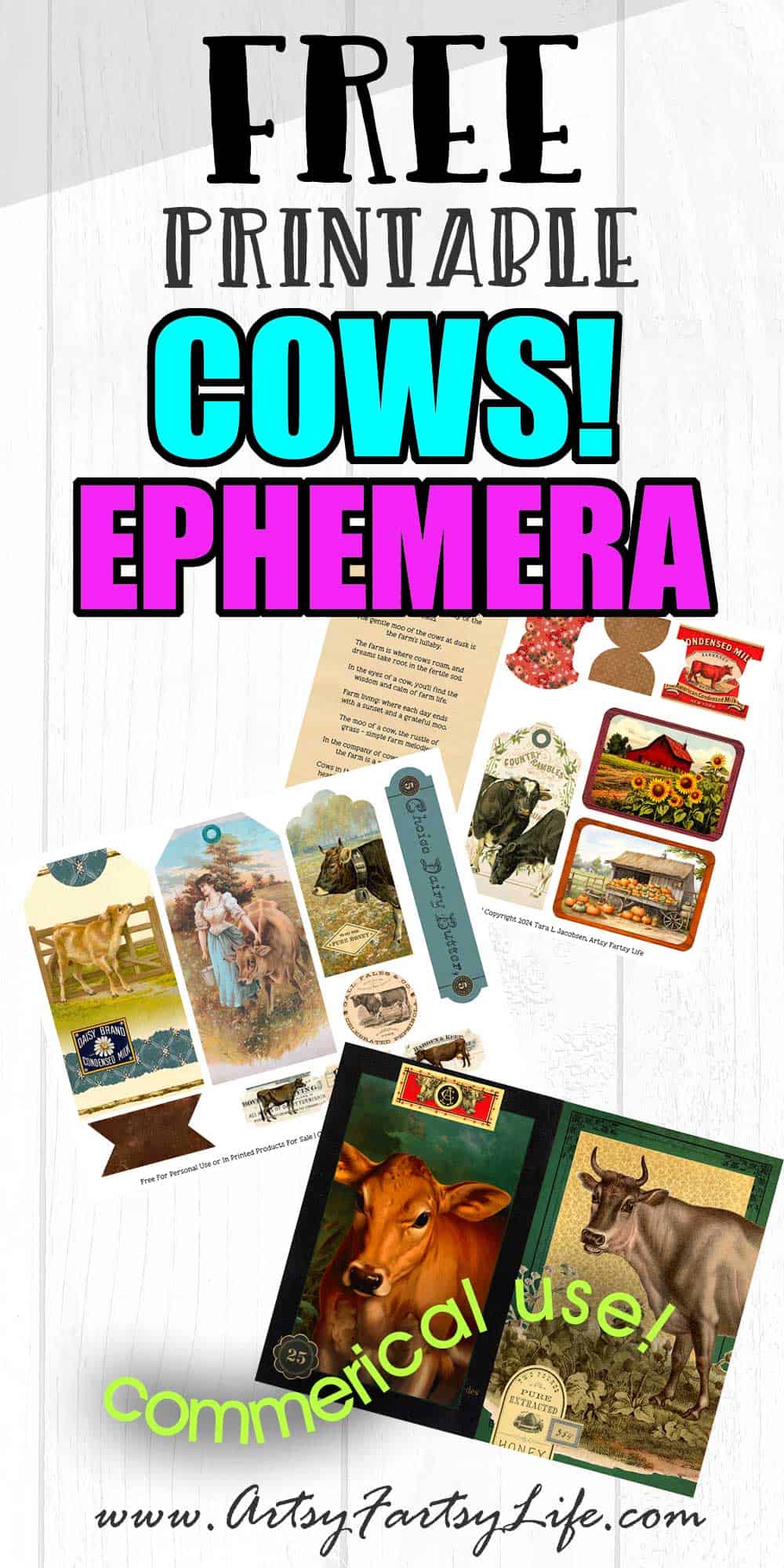 Cute Cows! Free Ephemera Collage Sheets · Artsy Fartsy Life
