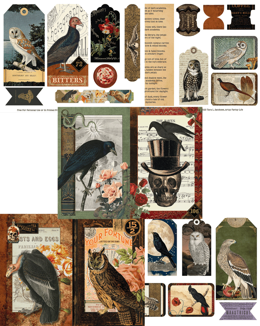 Dark Academia Birds and Flowers - Free Printables · Artsy Fartsy Life