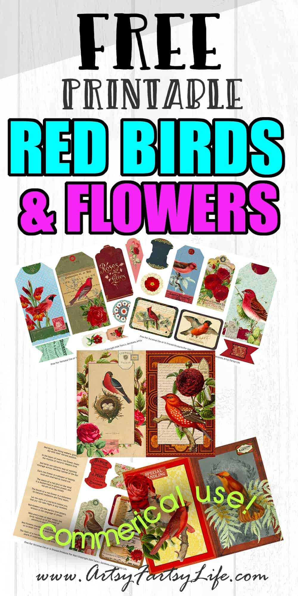 Red Birds and Flowers Ephemera - Free Printable Ephemera · Artsy Fartsy ...