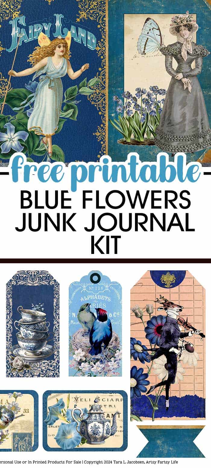 Free Printable Blue Flowers Junk Journal Kit · Artsy Fartsy Life