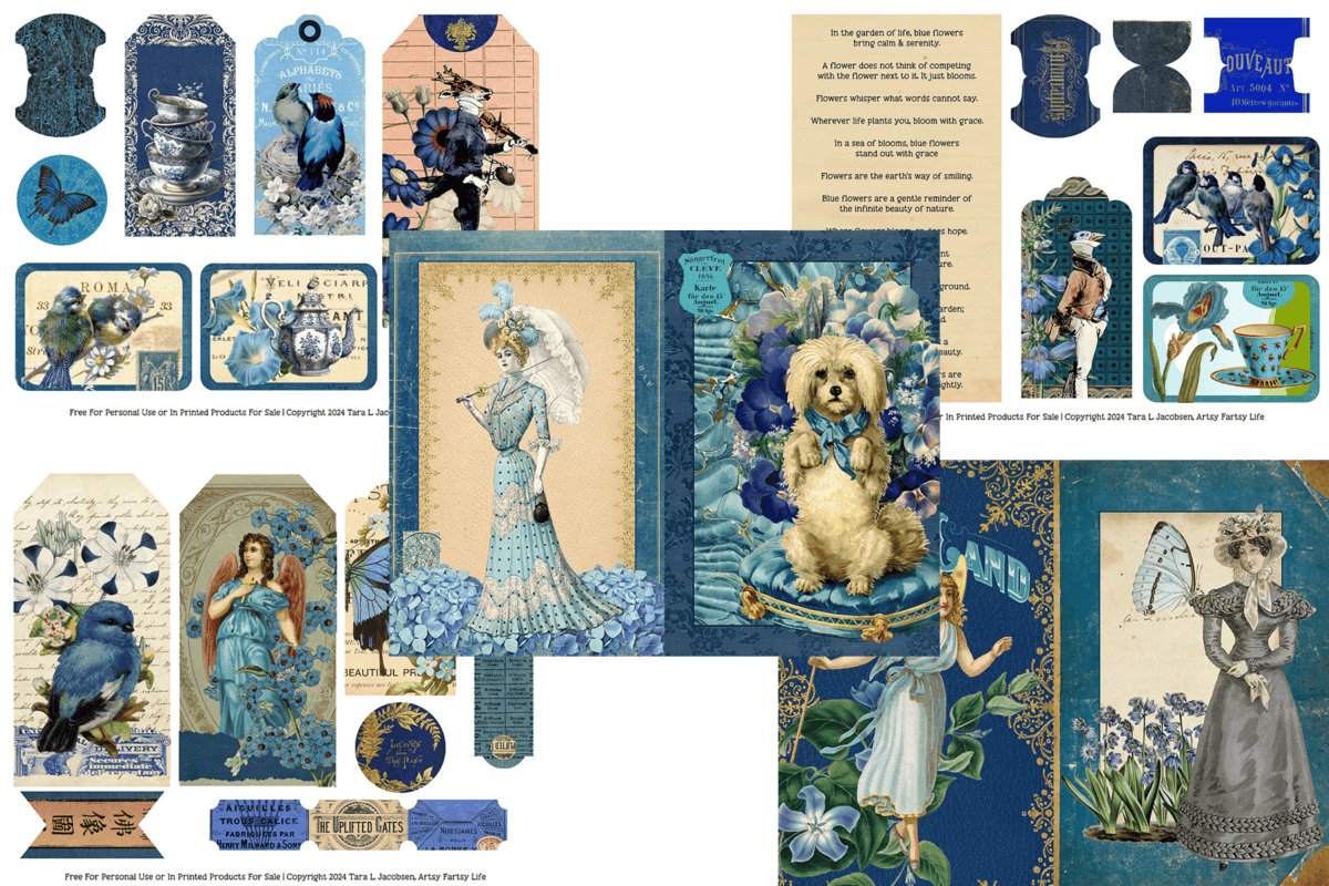 Free Printable Blue Flowers Junk Journal Kit · Artsy Fartsy Life