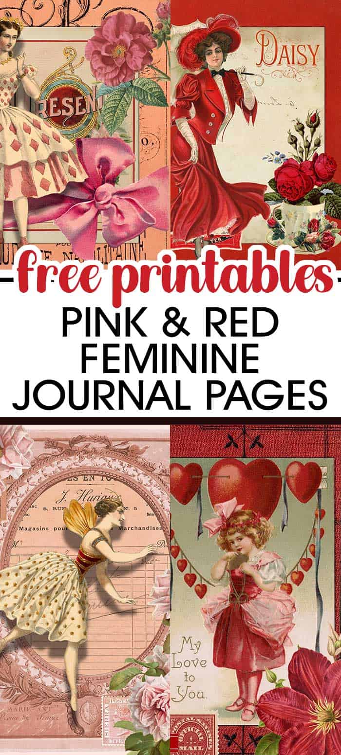 Free Printable Red and Pink Feminine Junk Journal Pages · Artsy Fartsy Life