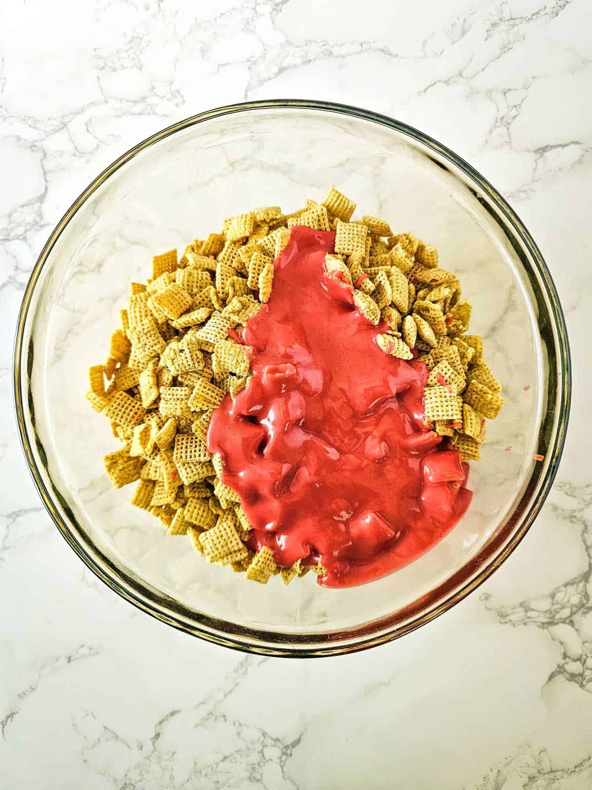 Pink Puppy Chow Chex Mix Recipe · Artsy Fartsy Life