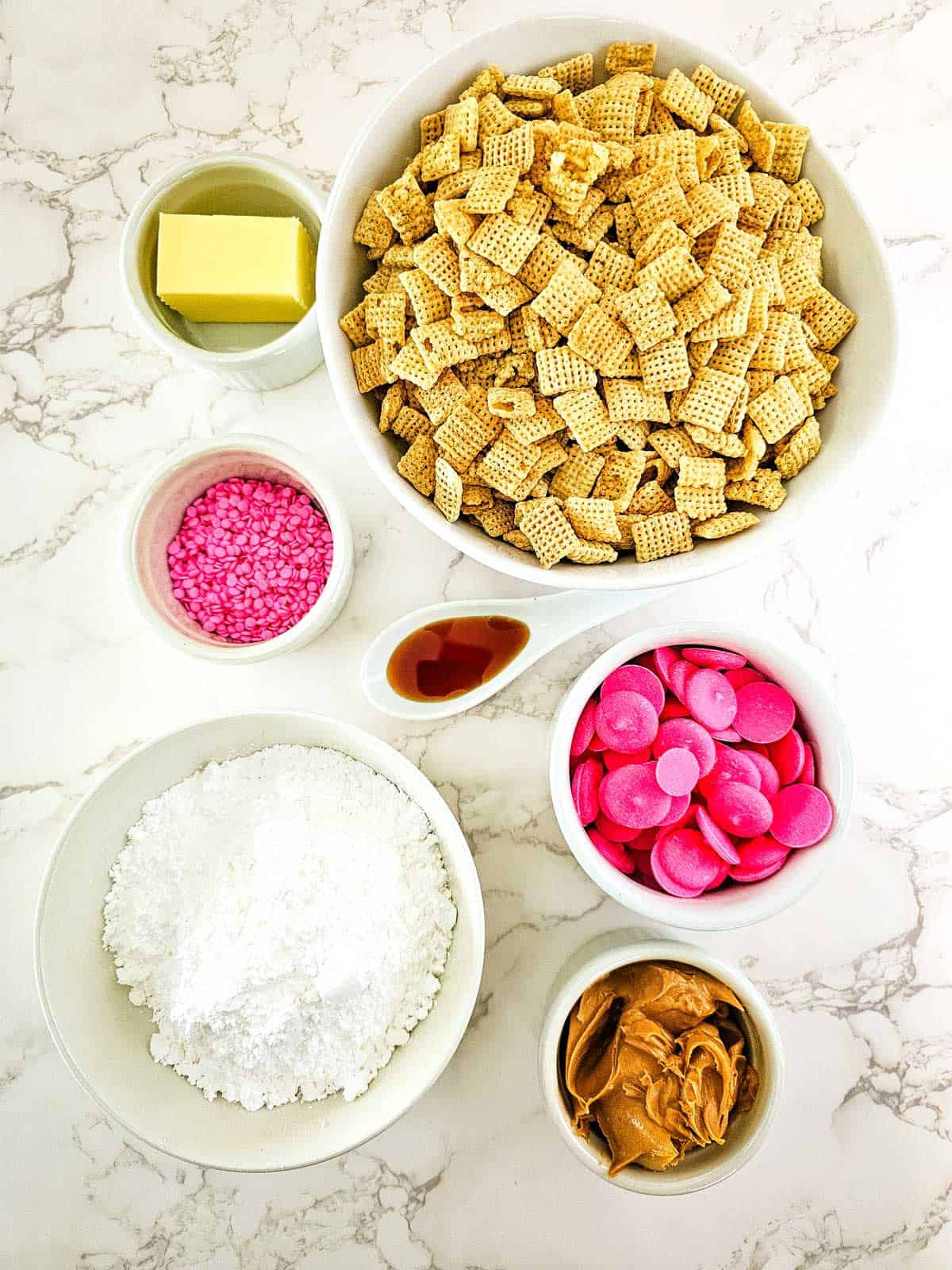 Pink Puppy Chow Chex Mix Recipe · Artsy Fartsy Life