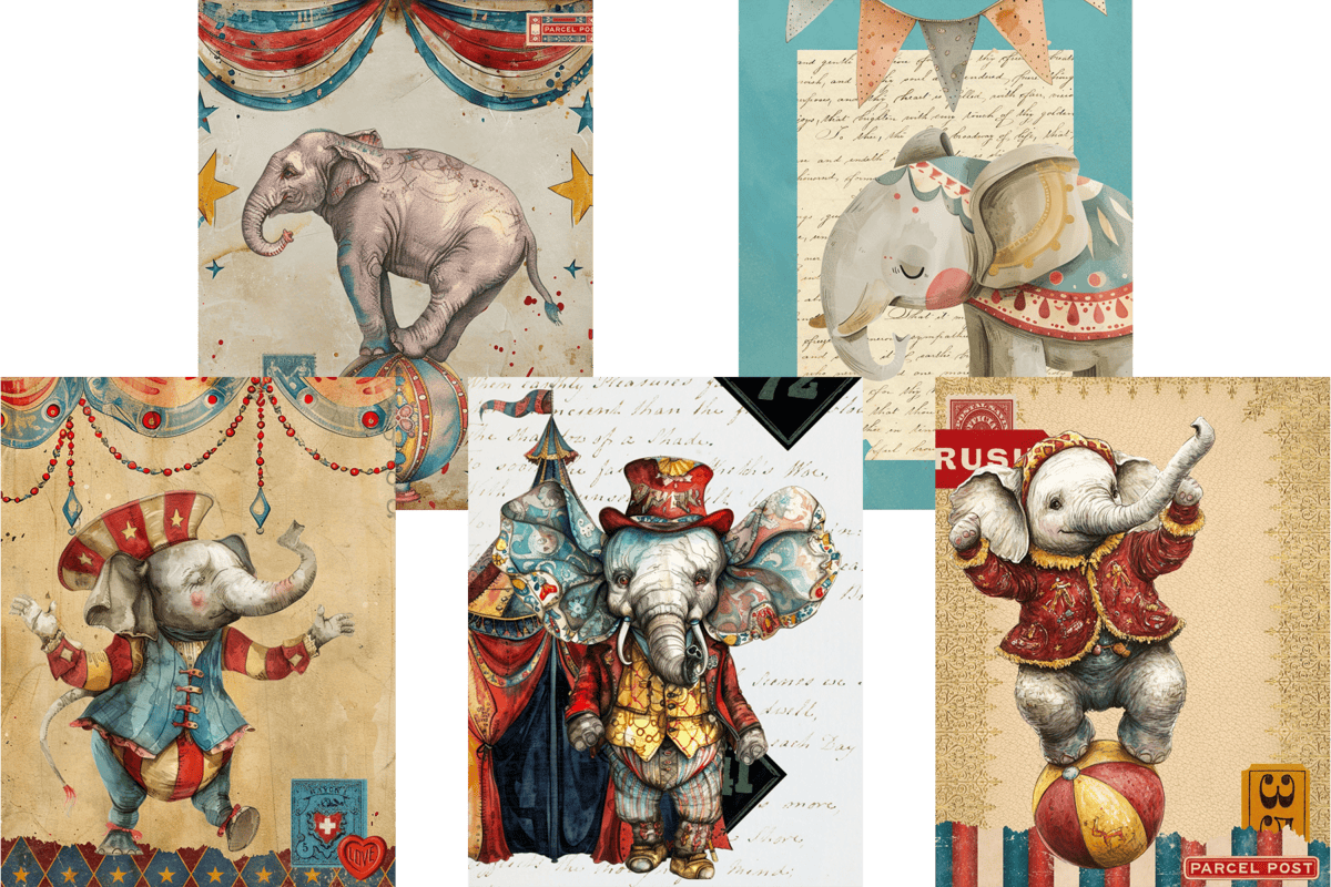 Vintage Circus Elephants Junk Journal Pages · Artsy Fartsy Life