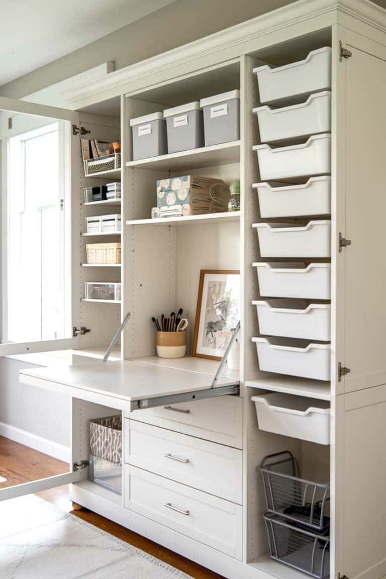 17 Stunning Ideas for Craft Room Organization Armoires · Artsy Fartsy Life