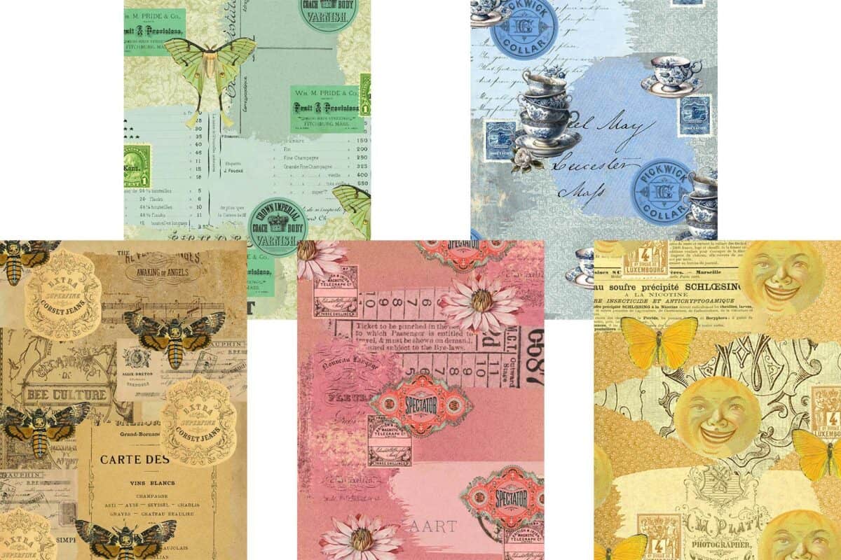 5 Colorful Vintage Collage Background Pages · Artsy Fartsy Life