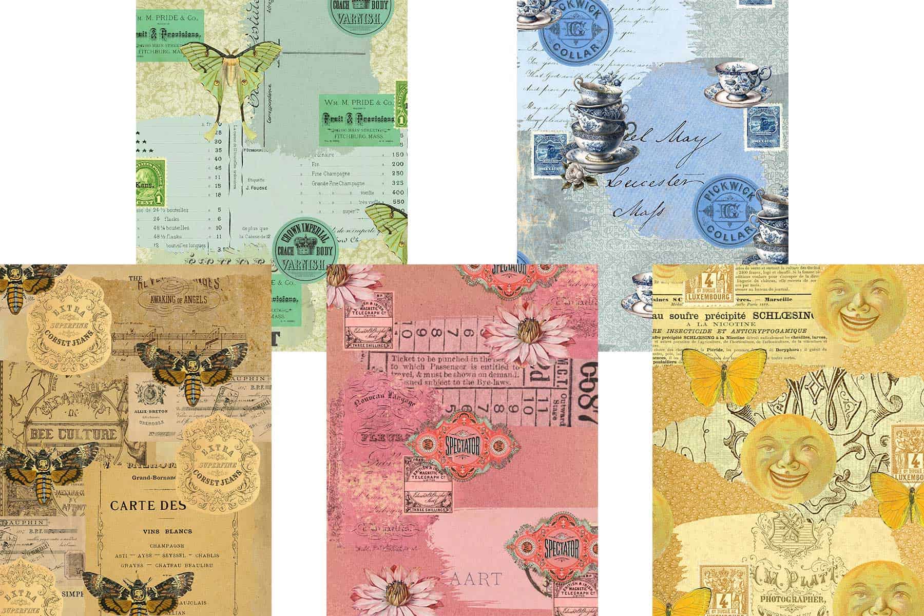 5 Colorful Vintage Collage Background Pages · Artsy Fartsy Life