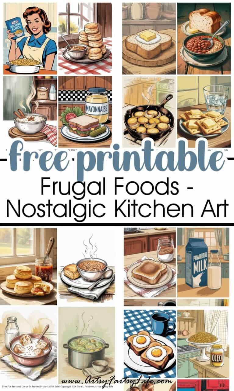 Free Frugal Foods Printables - Nostalgic Kitchen Art · Artsy Fartsy Life